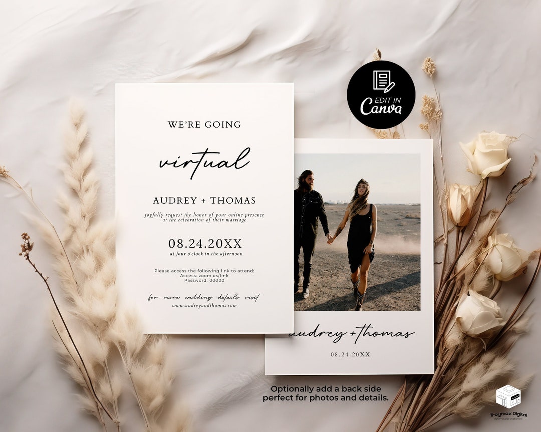 Boho Virtual Wedding Invitation Template, Modern Zoom Wedding Invite ...