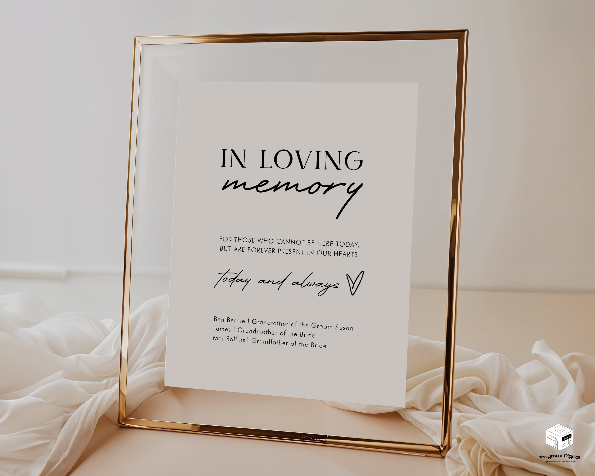 In Loving Memory Wedding, Wedding Sign Grandparents, Memory Sign ...