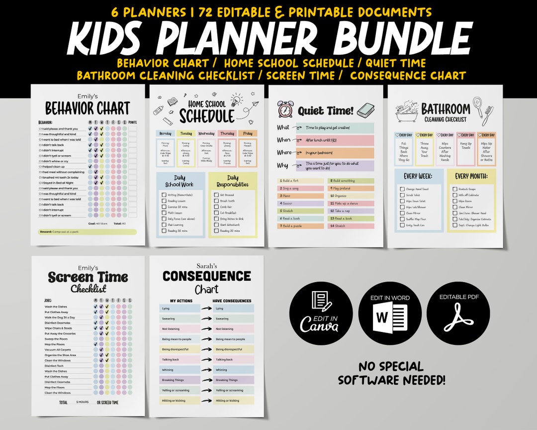 Behavior Chart Printable, Home School Schedule Editable, Quiet Time ...