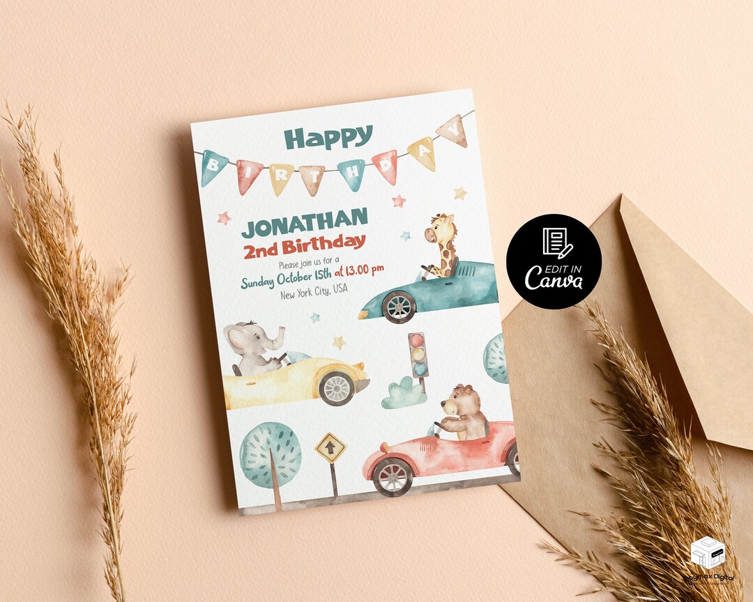 Race Car Party Invitation for Kids, Racing Car Boy Birthday, Racing Car ...