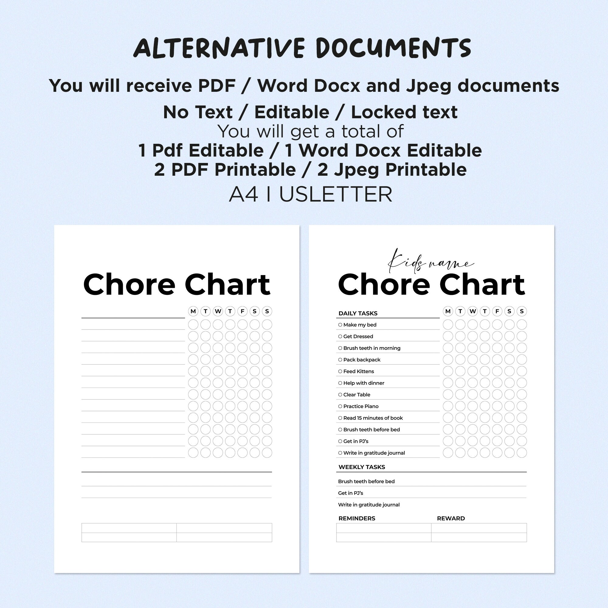 Editable Chore Chart for Kids Digital Planner Daily - Etsy