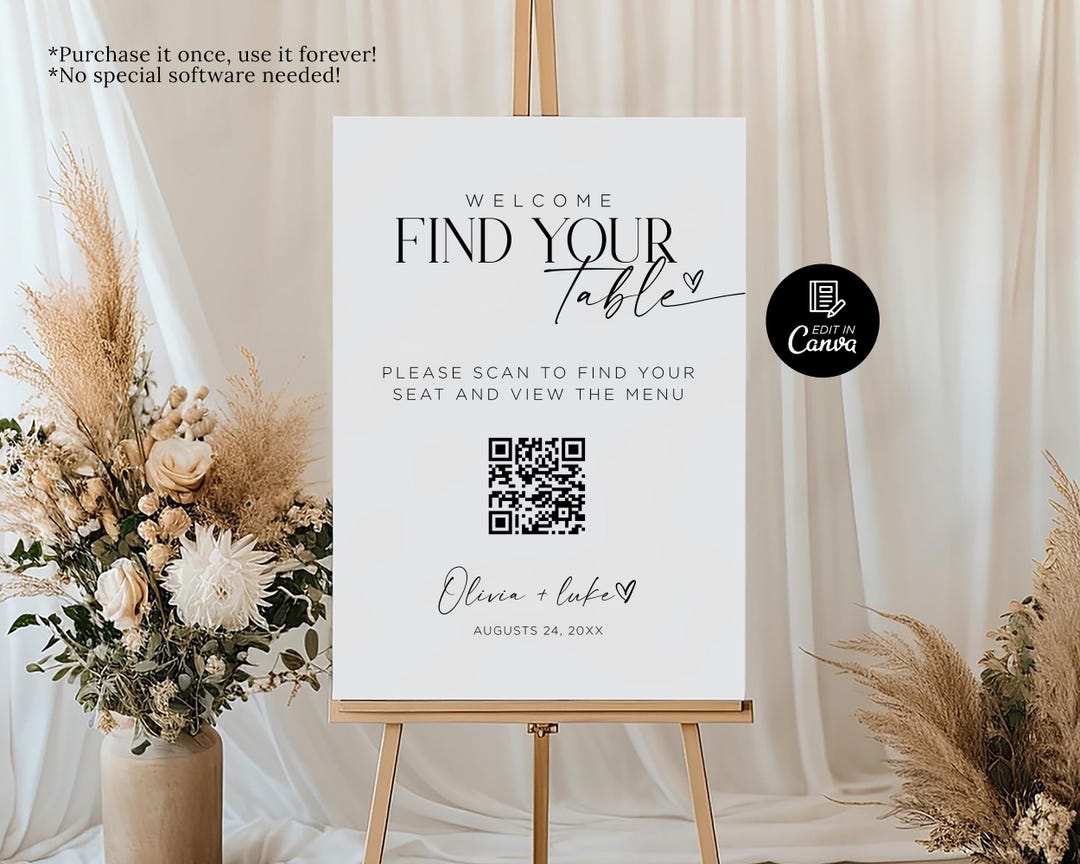 QR Code Wedding Seating Chart Sign, Modern Digital Seating Chart Plan ...