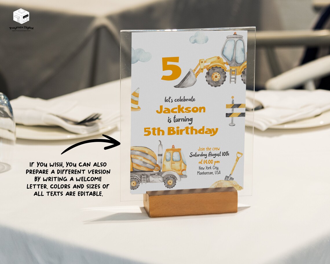 Printable Truck Machines Birthday for Kids Invitation Canva, Editable ...