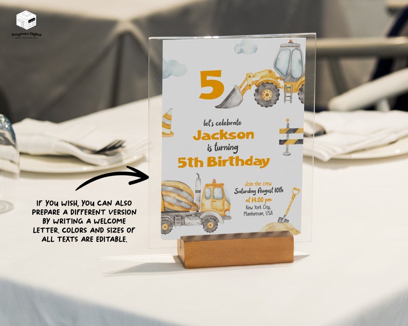 Printable Truck Machines Birthday for Kids Invitation Canva, Editable ...