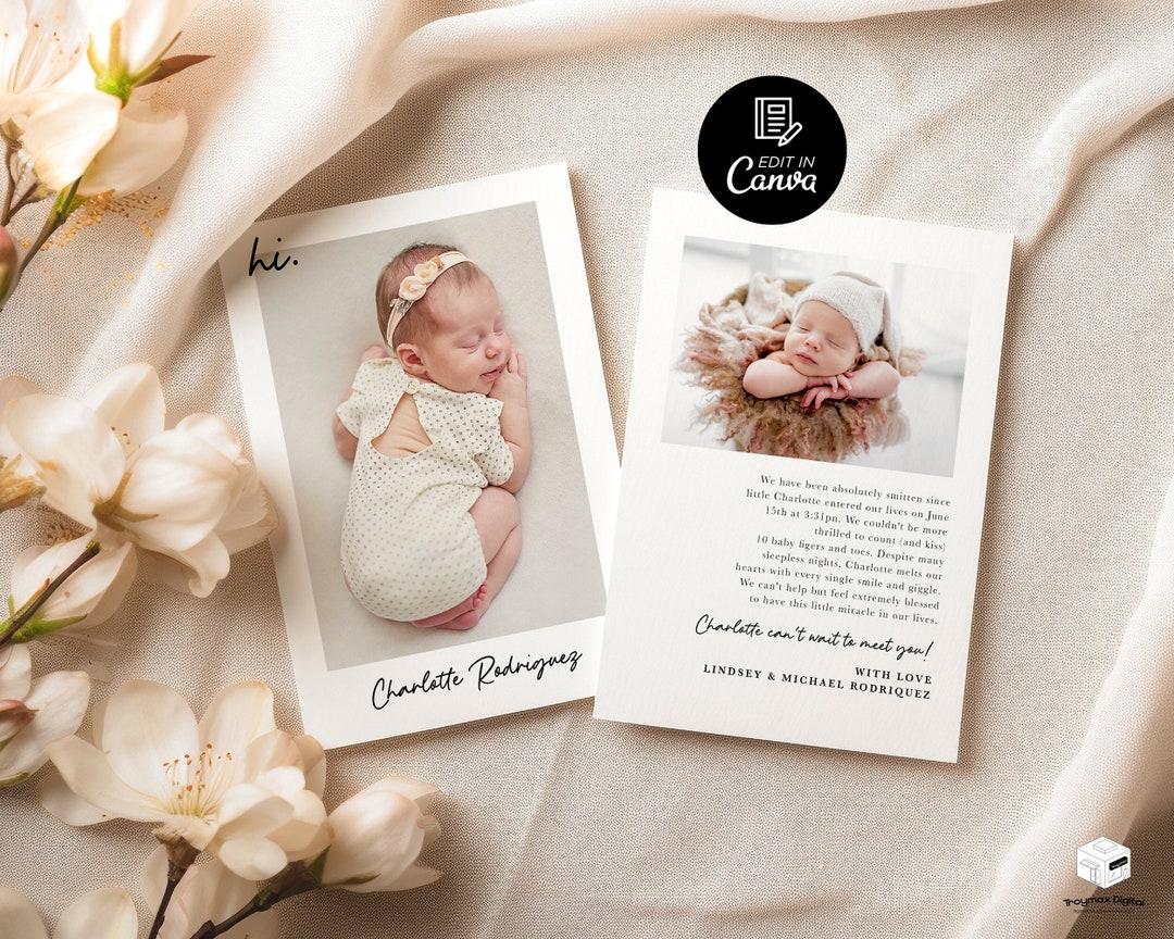 Photo Baby Announcement Card, Newborn, Minimalist Baby Birth Postcard ...