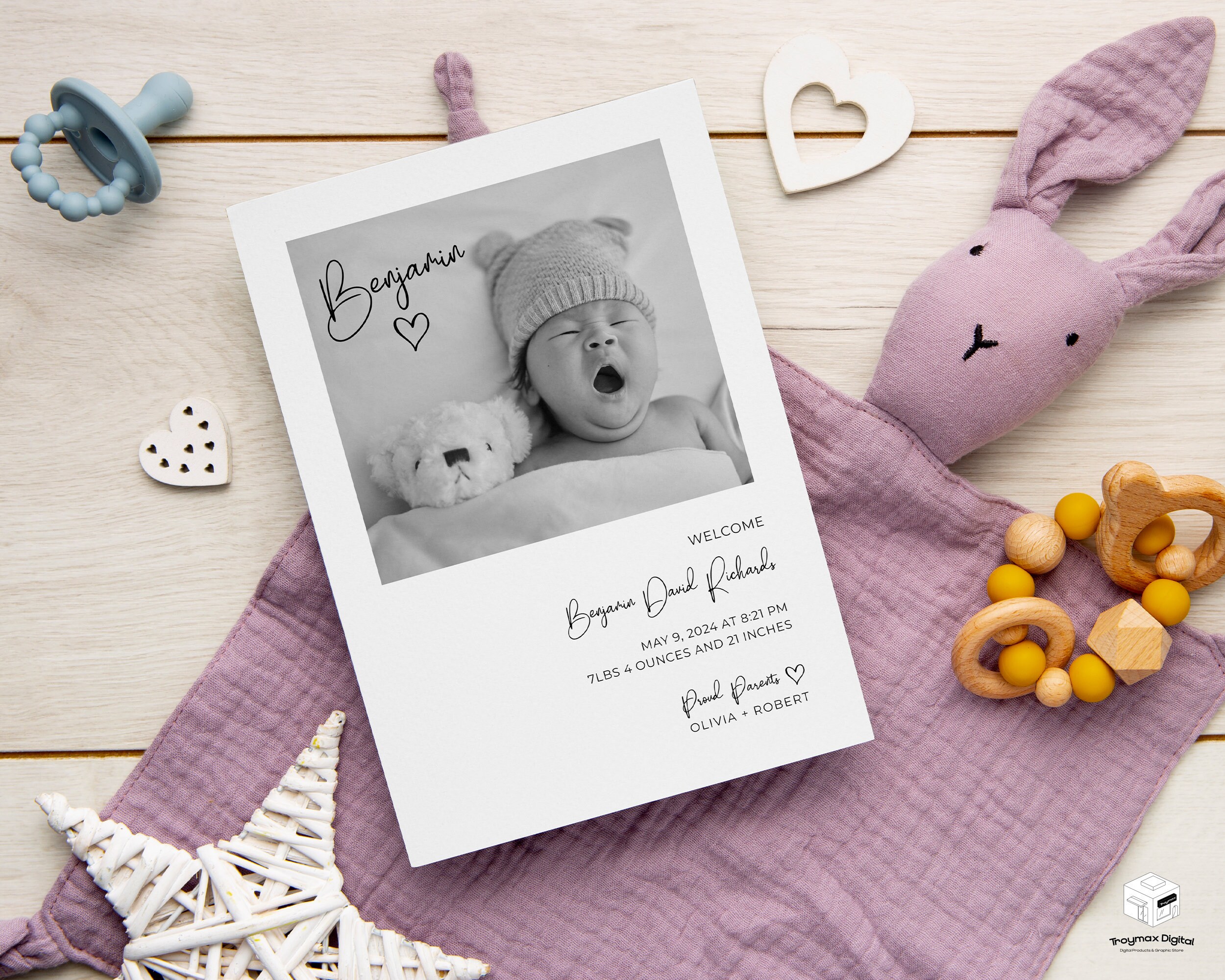Printable Photo Birth Card, Birth Stats Card, Hello Baby Birth ...