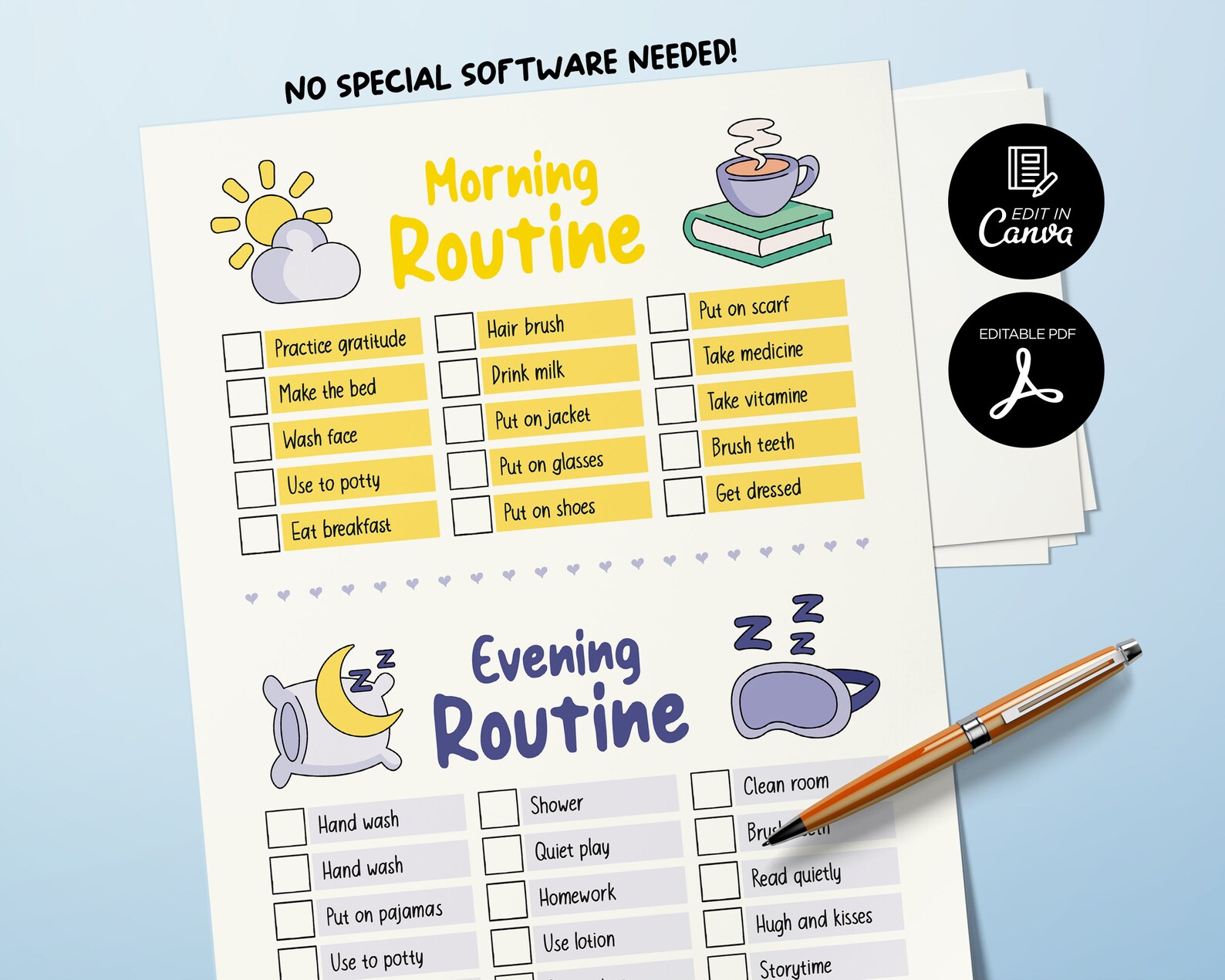 Daily Checklist for Kids, Printable Daily Planner for Kids, Daily ...