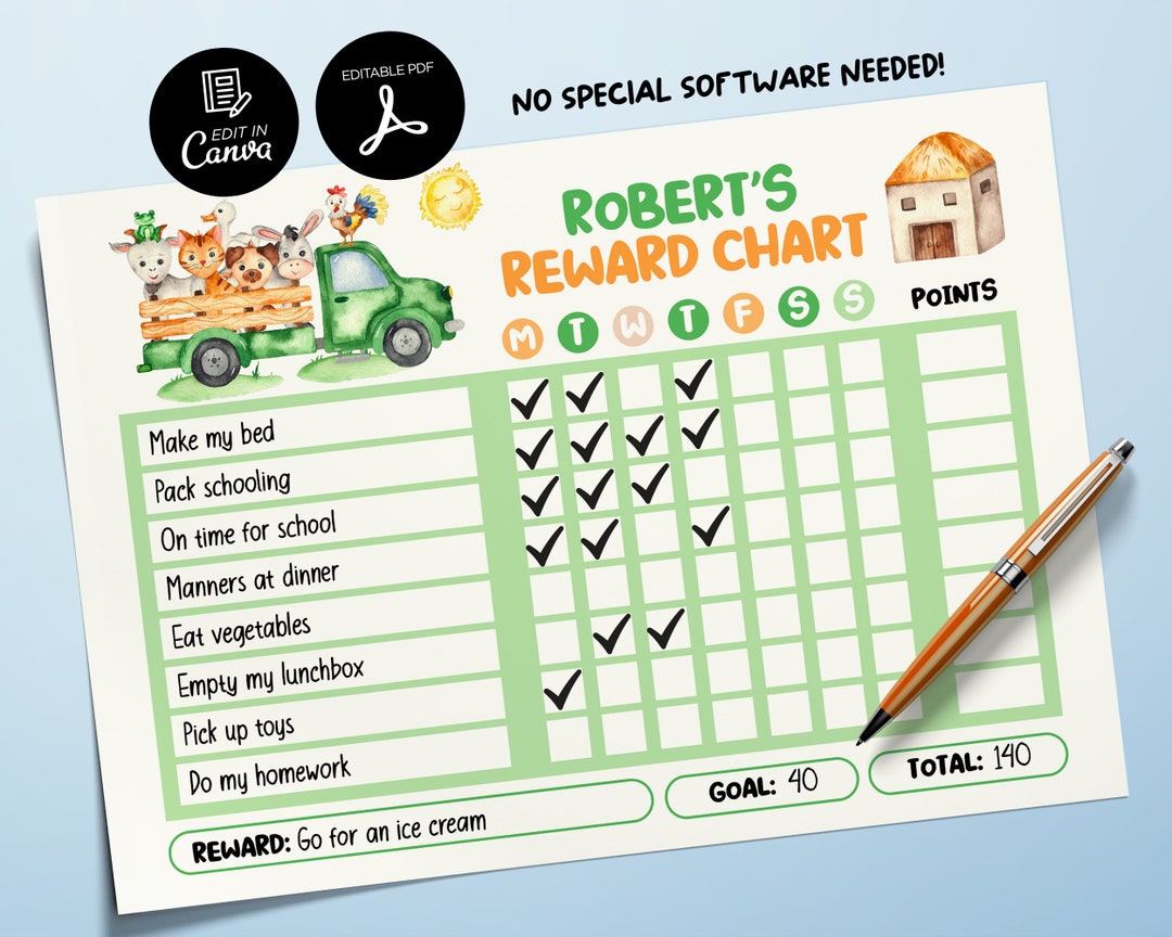 Editable Farm Animals Reward Chart, Printable Chore Chart for Kids ...
