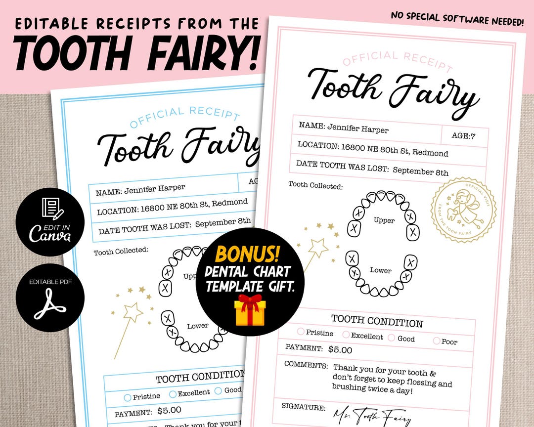 Tooth Fairy Receipt Certificate Template, Tooth Fairy for Kids ...