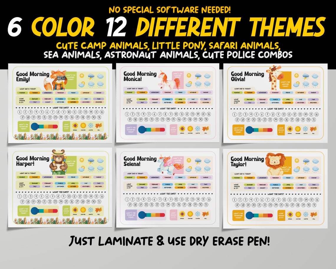 Daily Morning Board Template for Kids, Printable Wipeable Placemat for ...