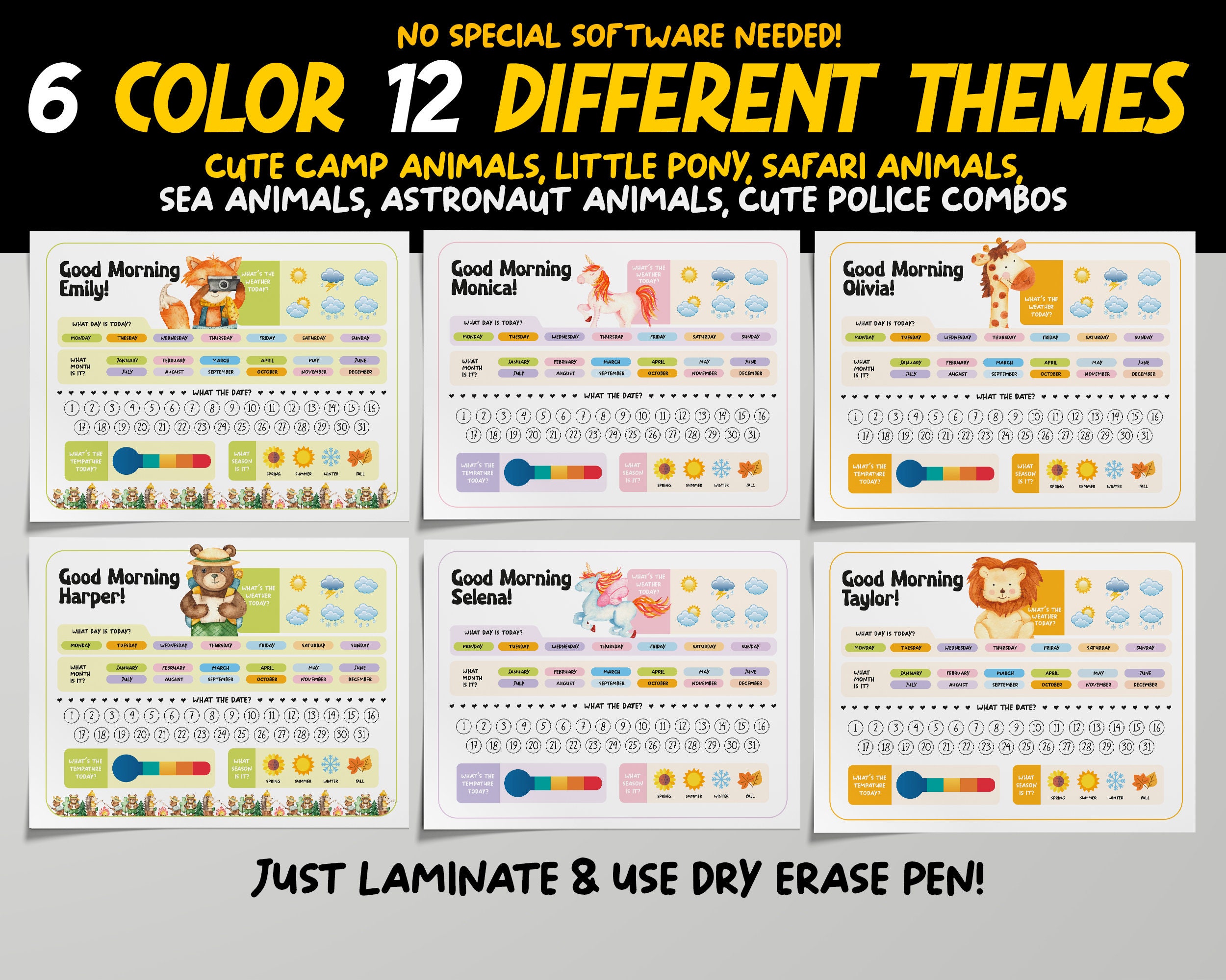 Daily Morning Board Template for Kids, Printable Wipeable Placemat for ...
