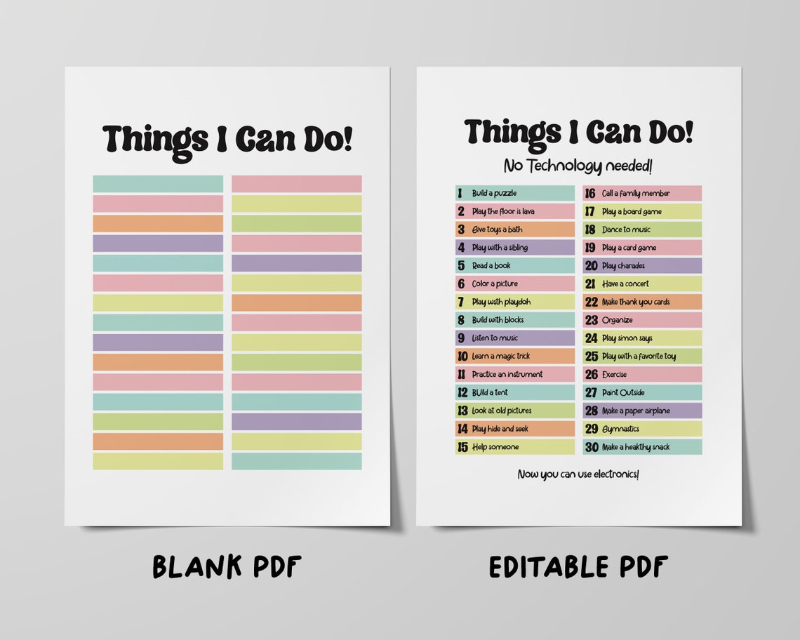 Play Inspiration Chart for Kids, Kids Daily Schedule Idea Editable ...