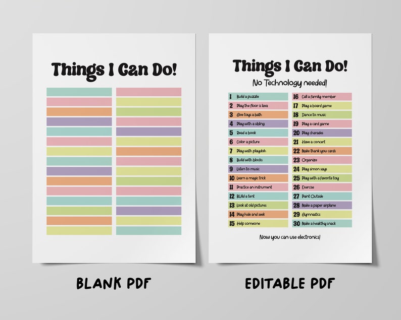 Play Inspiration Chart for Kids, Kids Daily Schedule Idea Editable ...