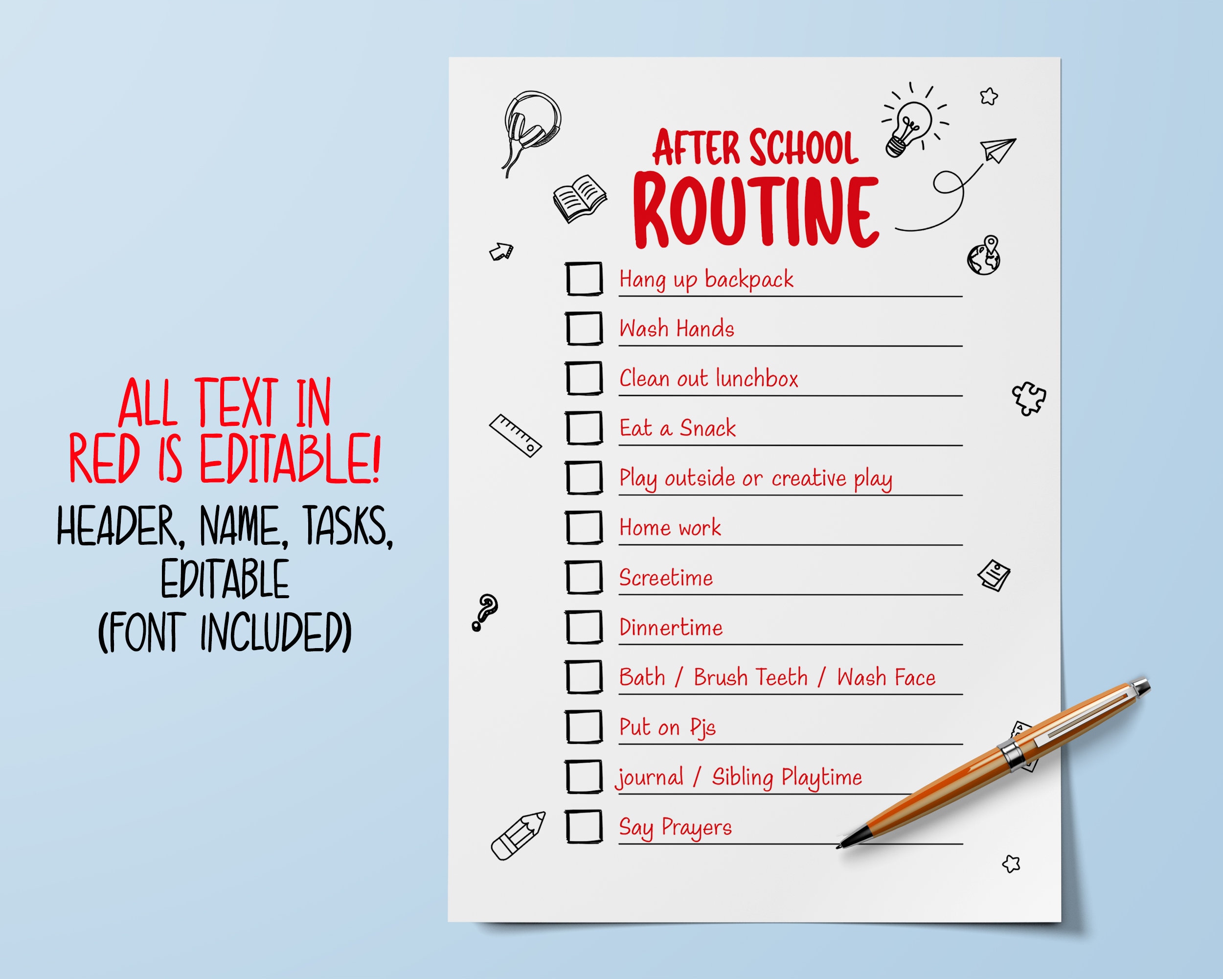 Daily Checklist, After School Routine Chart for Kids Printable, Reward ...