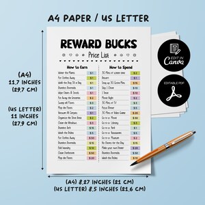 Editable Kids Reward Bucks Chart, Editable Kids Reward Bucks Earn Money ...