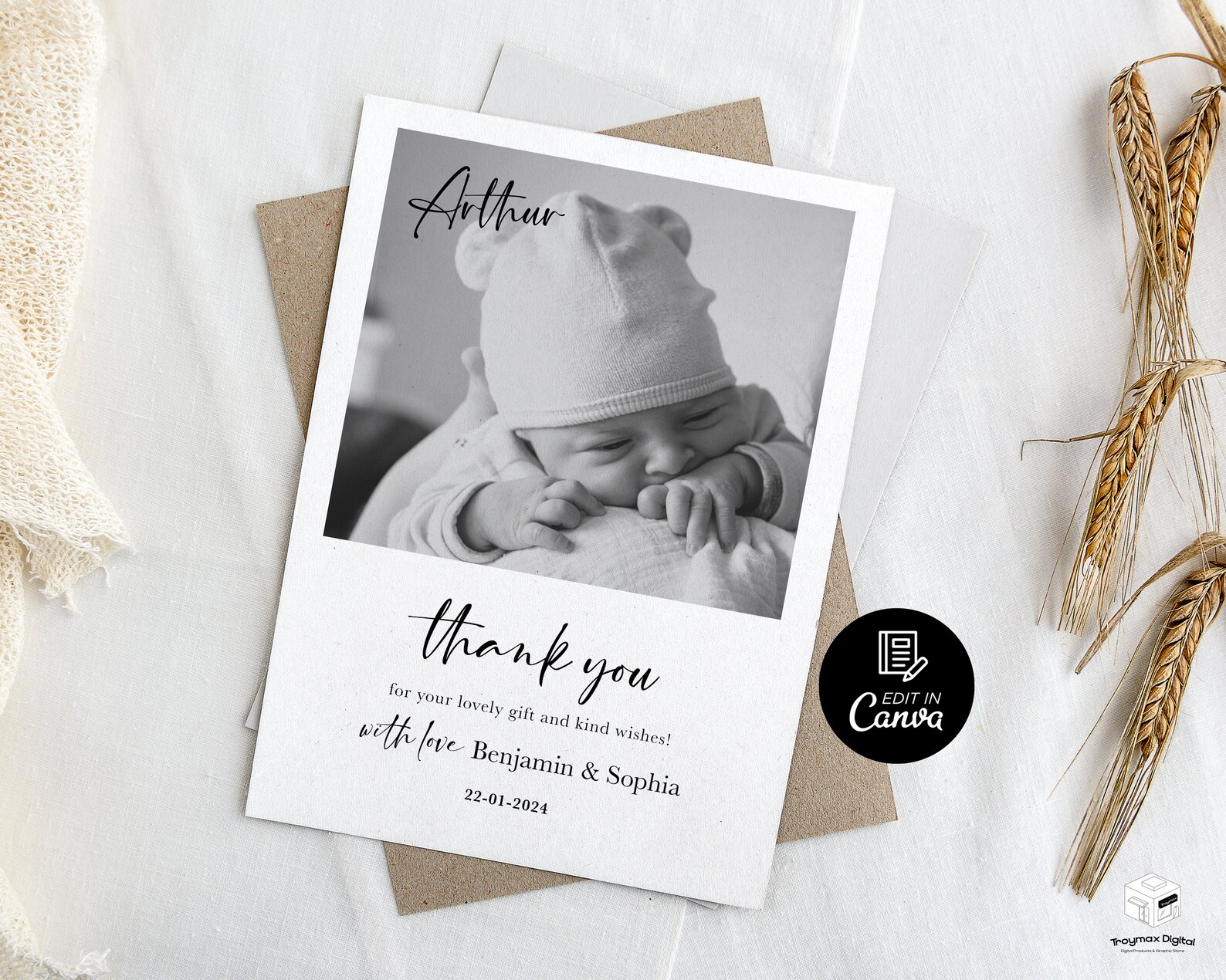 Baby Announcement Thank You Card, Photo Thank You Card for Newborn Baby ...