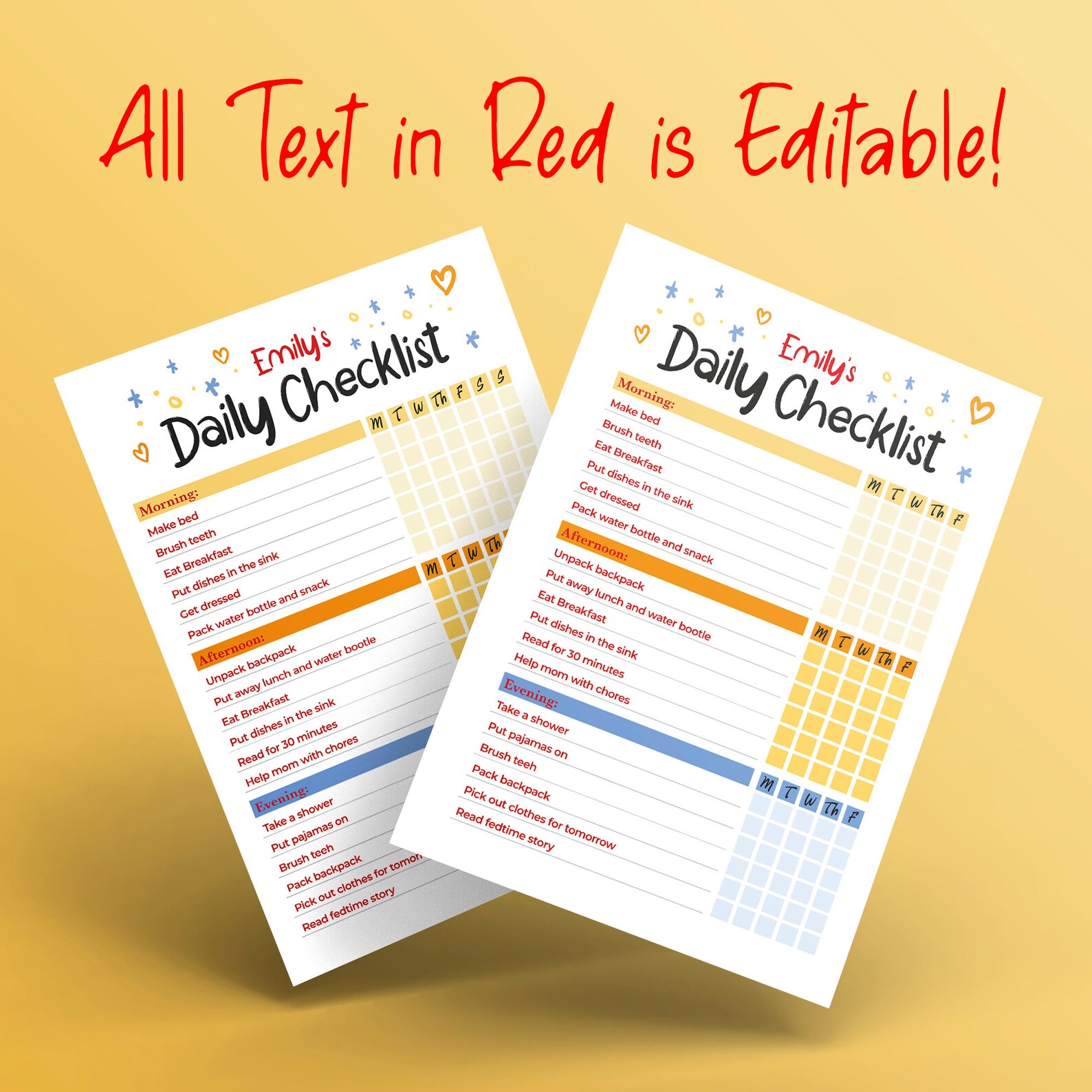 Editable Daily Checklist for Kids, Printable, Responsibility Chart for ...