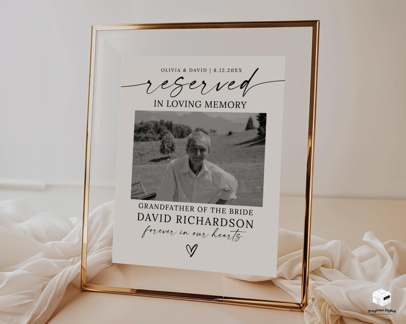 Reserved in Loving Memory Sign Template, Reserved Seat Sign Loving Memory, Photo Reserved ...