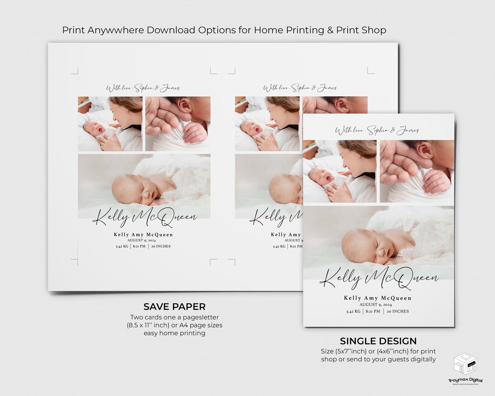 Baby Arrival Card, Custom Baby Card, Baby Welcome Card, Girl Baby Card ...