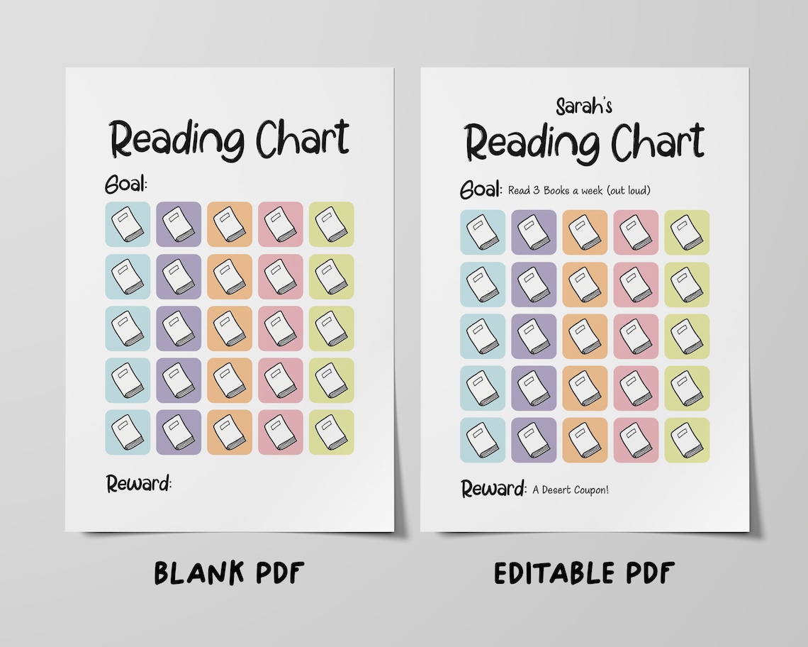 Reading Chart for Kids, Reading Tracker Kids, Reading Log, Reward Chart ...