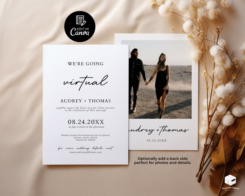 Boho Virtual Wedding Invitation Template, Modern Zoom Wedding Invite ...