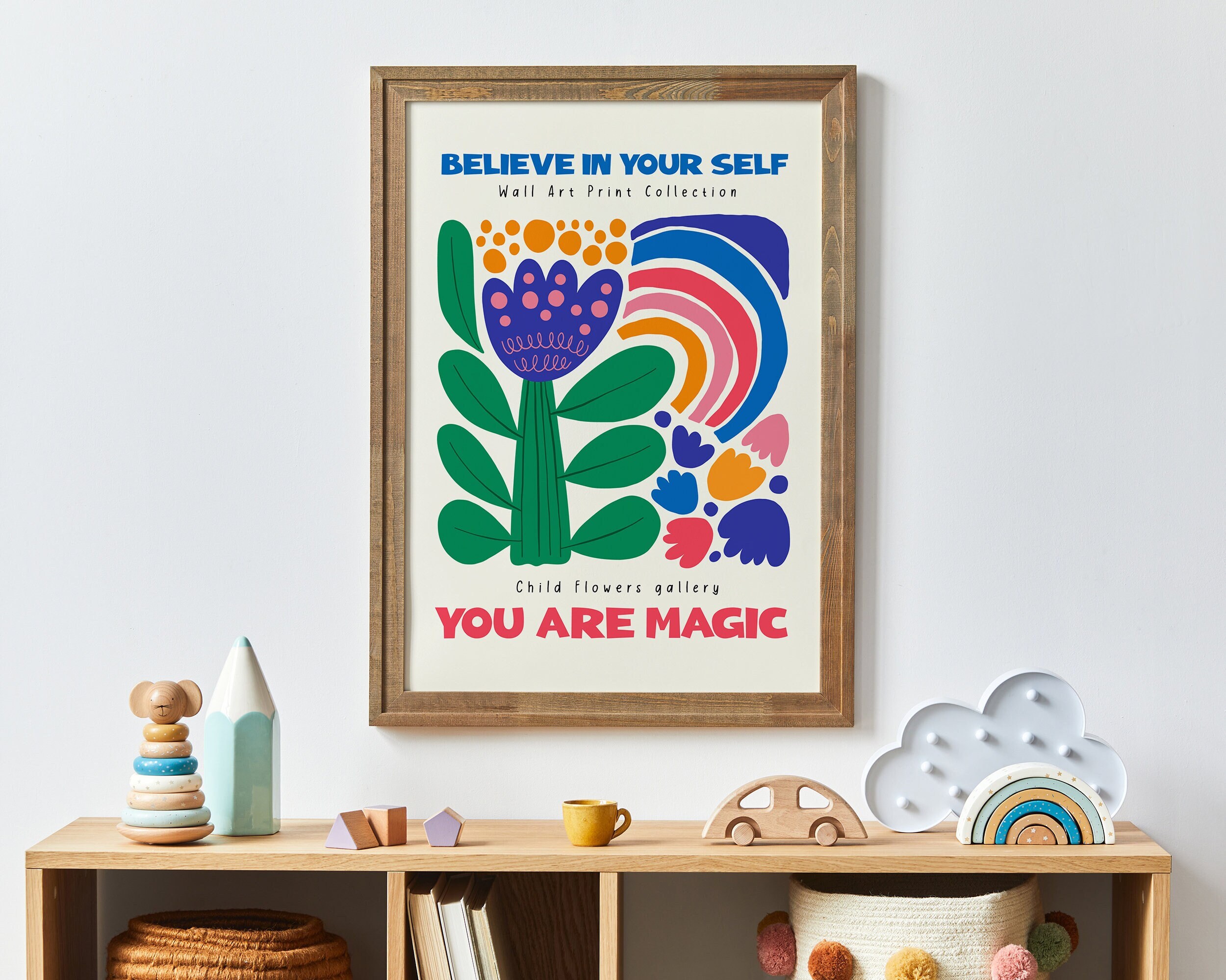 Kids Room Poster, Cute Rainbow Flowers, Nursery & Playroom Printable ...