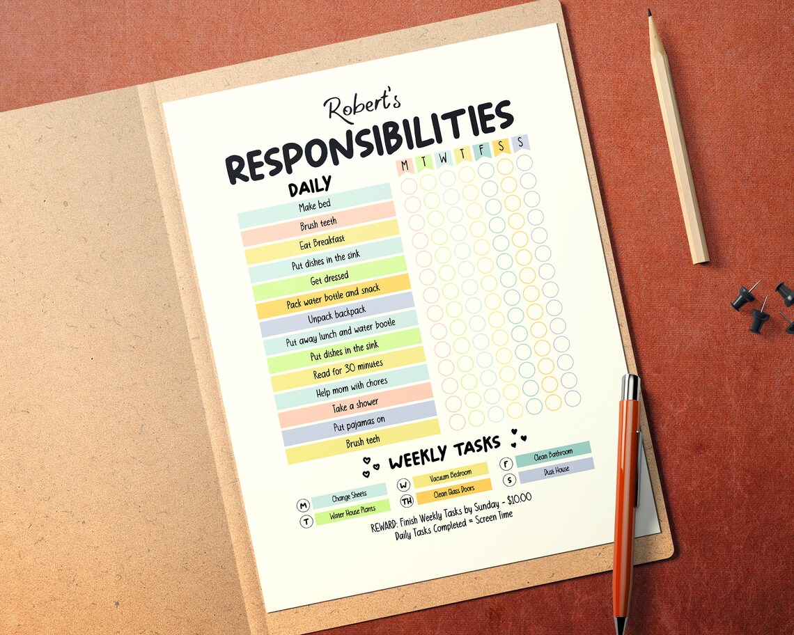Kids Responsibilities Chart Printable, Daily Planner for Kids, Editable ...