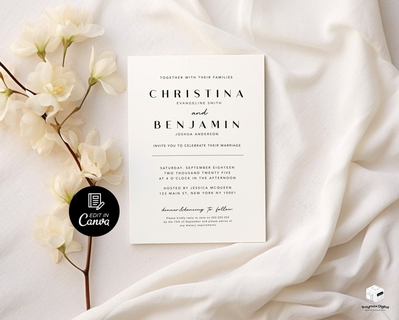 Modern Wedding Invite, Wedding Invitation, Editable Template Wedding ...