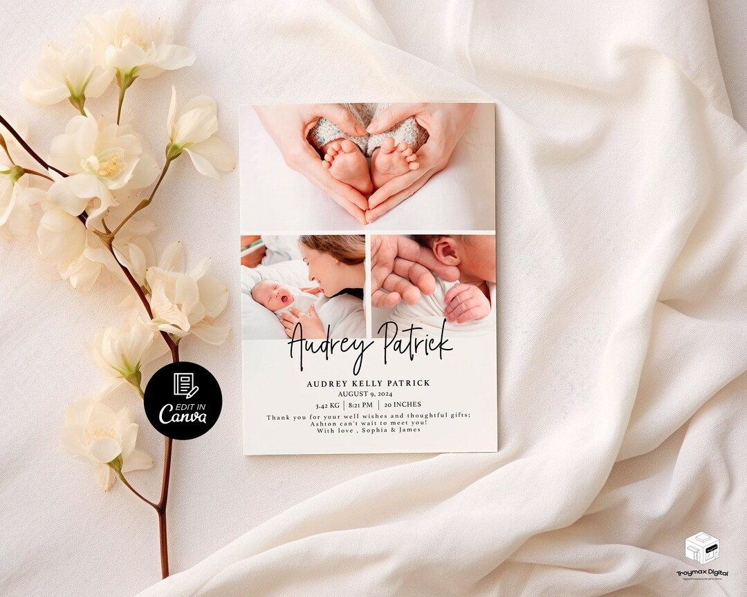 Printable Birth Stats Card, Welcome Newborn Baby Announcement, Hello ...