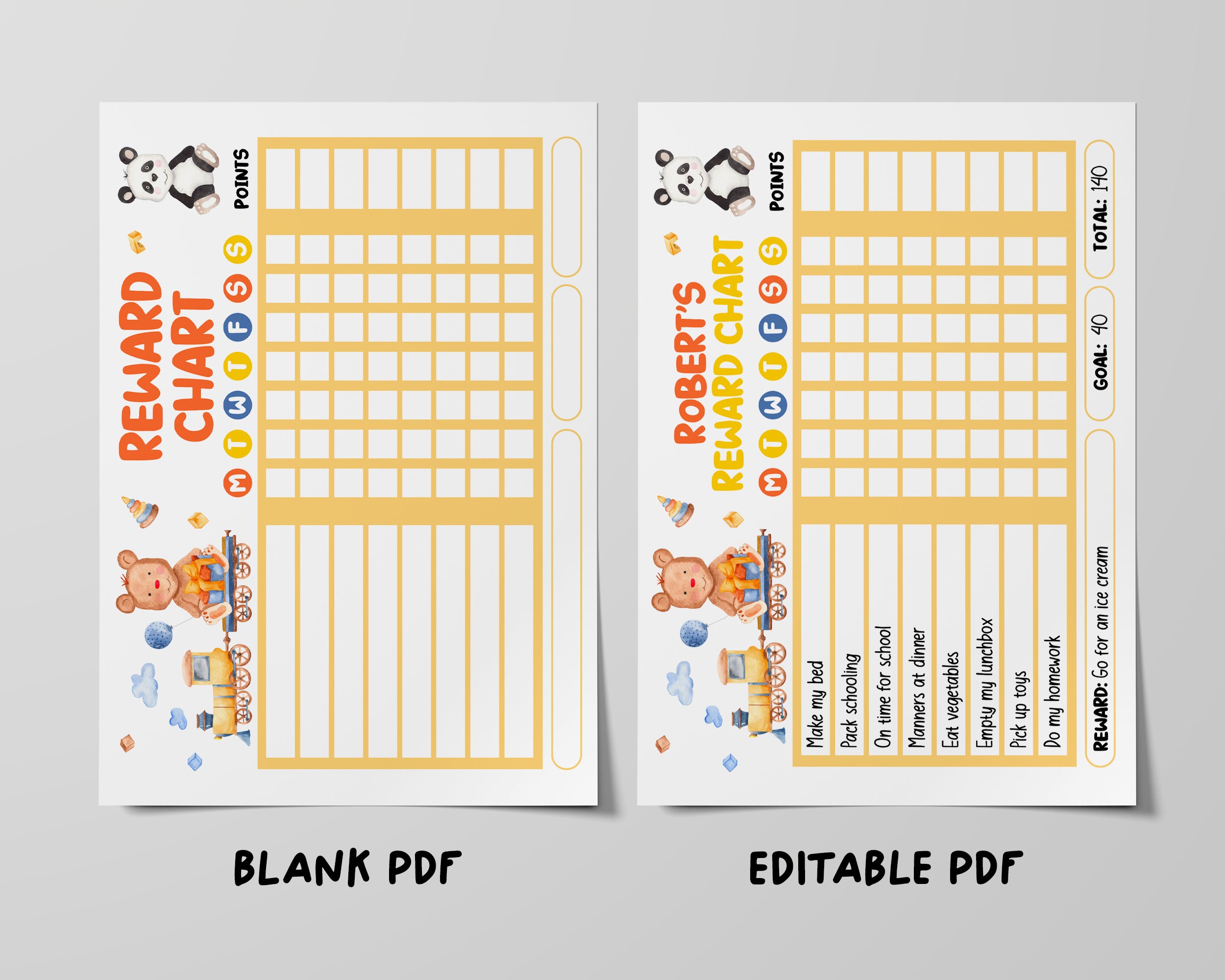 Editable Teddy Bear Reward Chart Printable Chore Chart for - Etsy