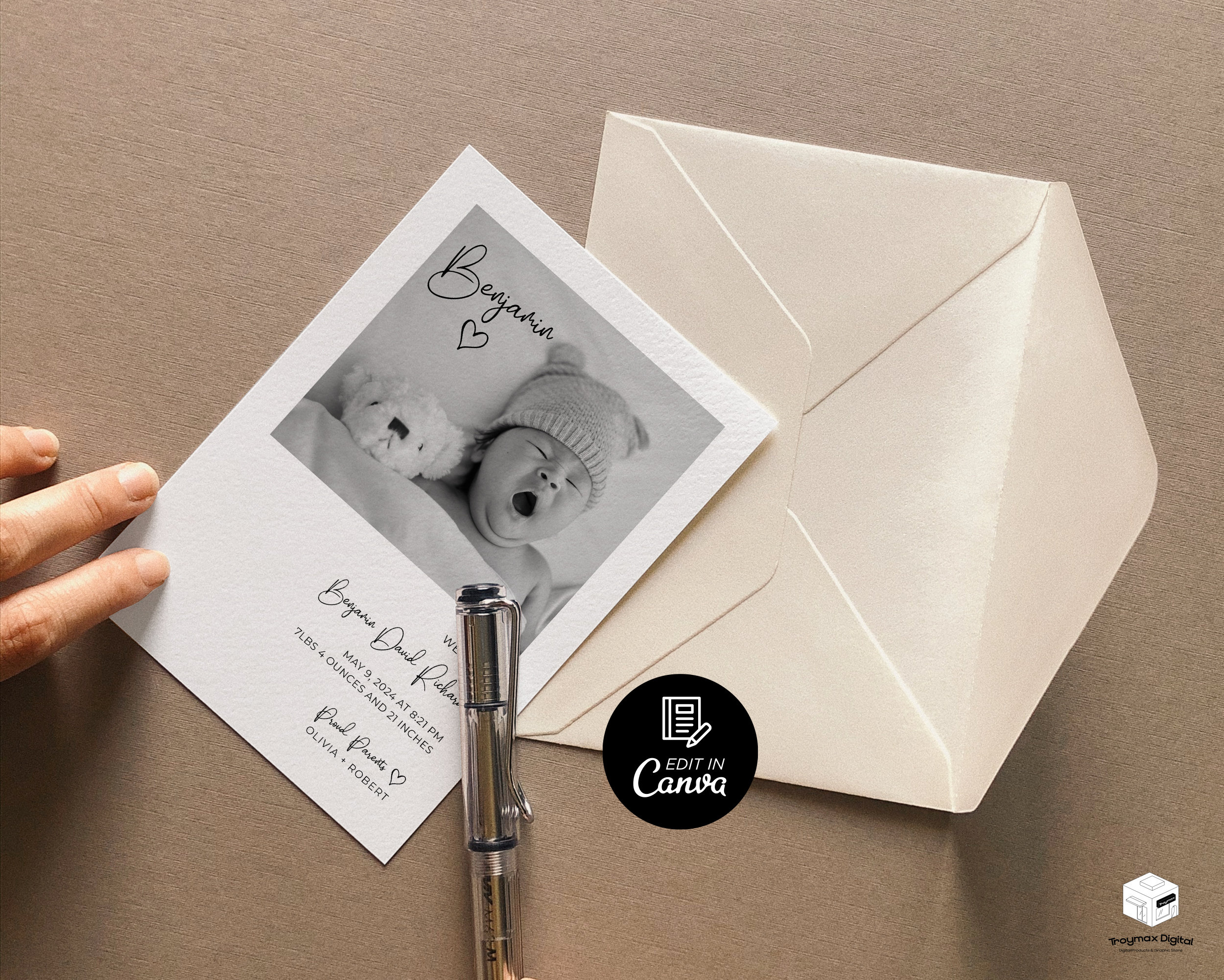 Printable Photo Birth Card, Birth Stats Card, Hello Baby Birth ...