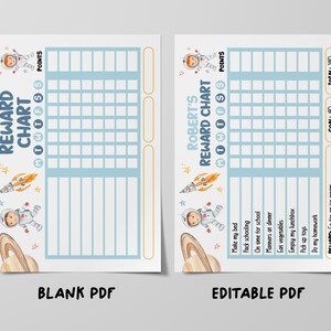 Editable Space Kids Reward Chart, Printable Chore Chart for Kids, Good ...