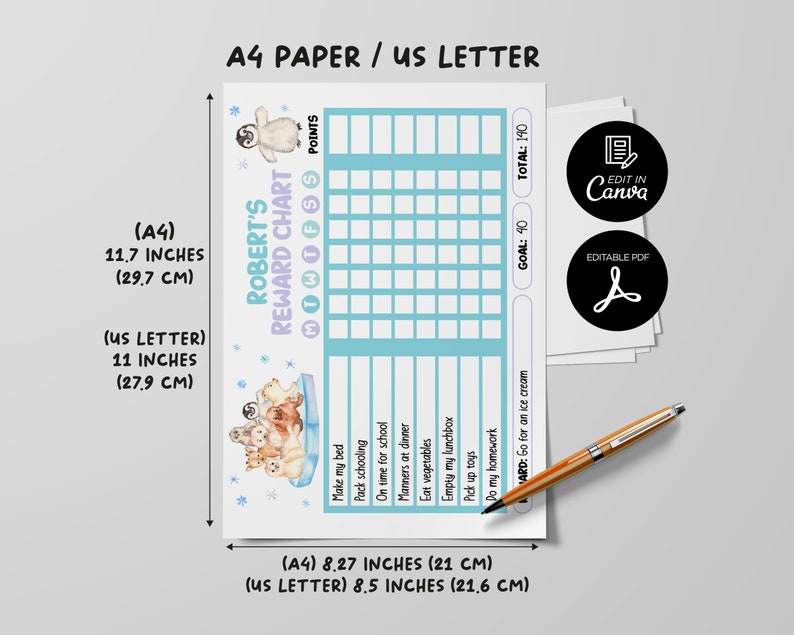 Editable Arctic Animals Reward Chart Printable Chore Chart - Etsy