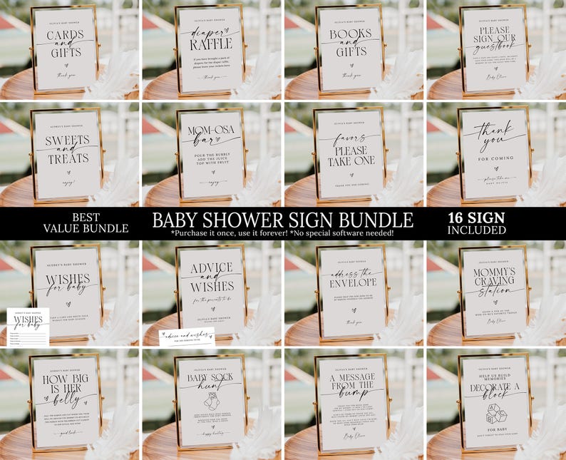 Baby Shower Sign Set, Baby Shower Table Signs, Printable Baby Shower ...