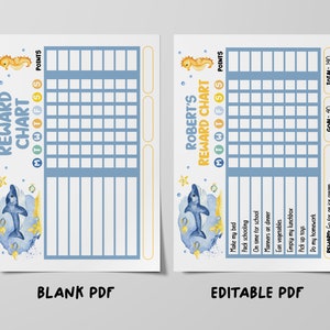 Editable Shark Reward Chart, Printable Chore Chart for Kids, Good ...