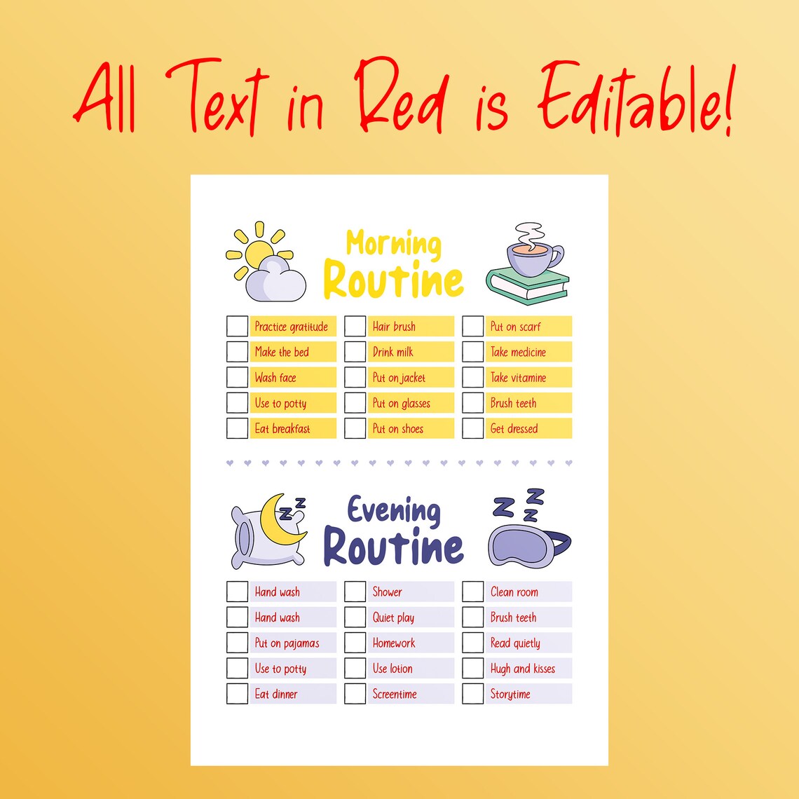 Daily Routine Chart for Kids Toddler Morning Bedtime Routine - Etsy