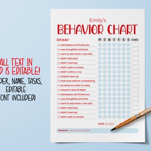 Editable Behavior Reward Chart for Kids, Good Behavior Tracking ...