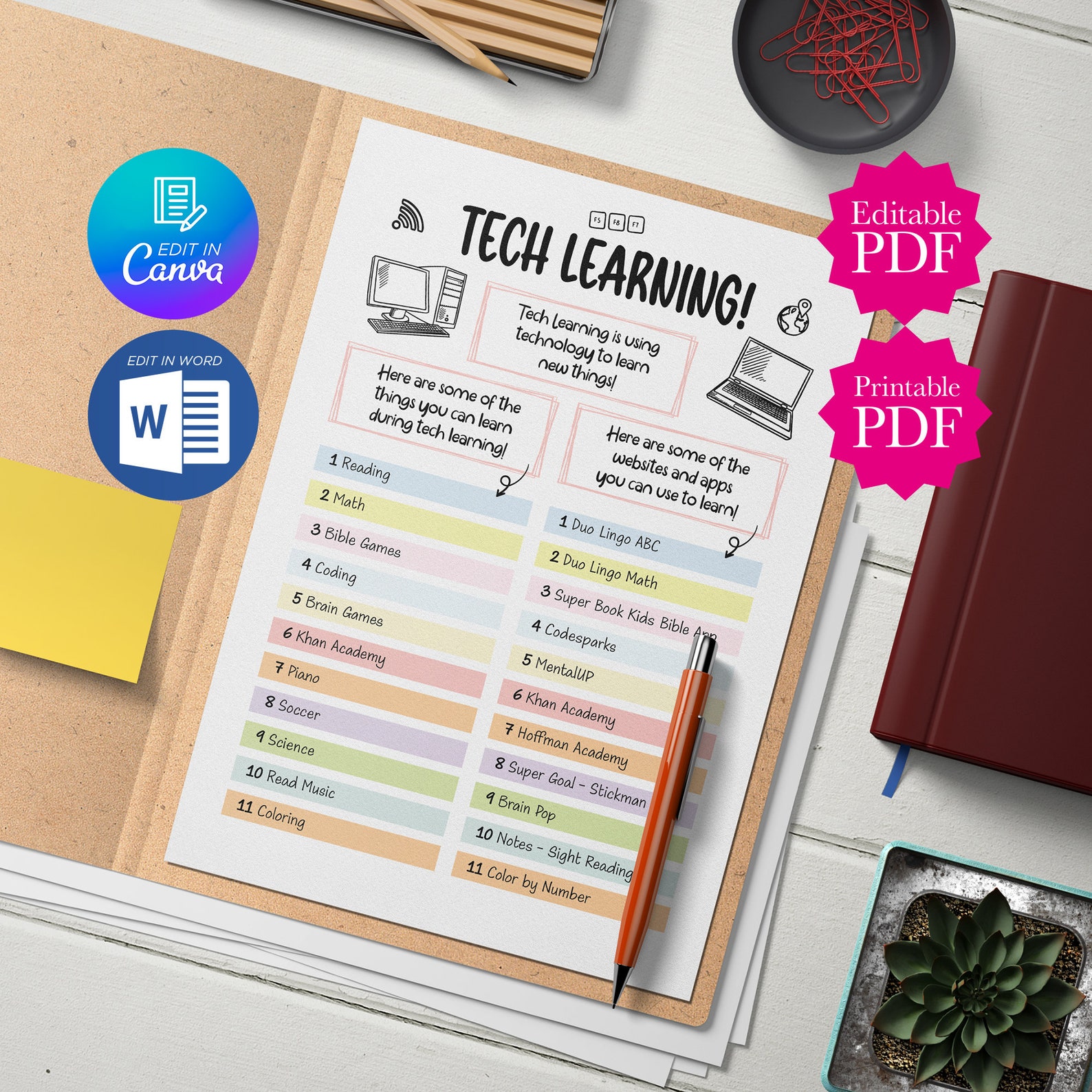 Tech Learning Planner Educational Screen Time Ideas Chart for - Etsy