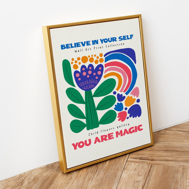 Kids Room Poster, Cute Rainbow Flowers, Nursery & Playroom Printable ...