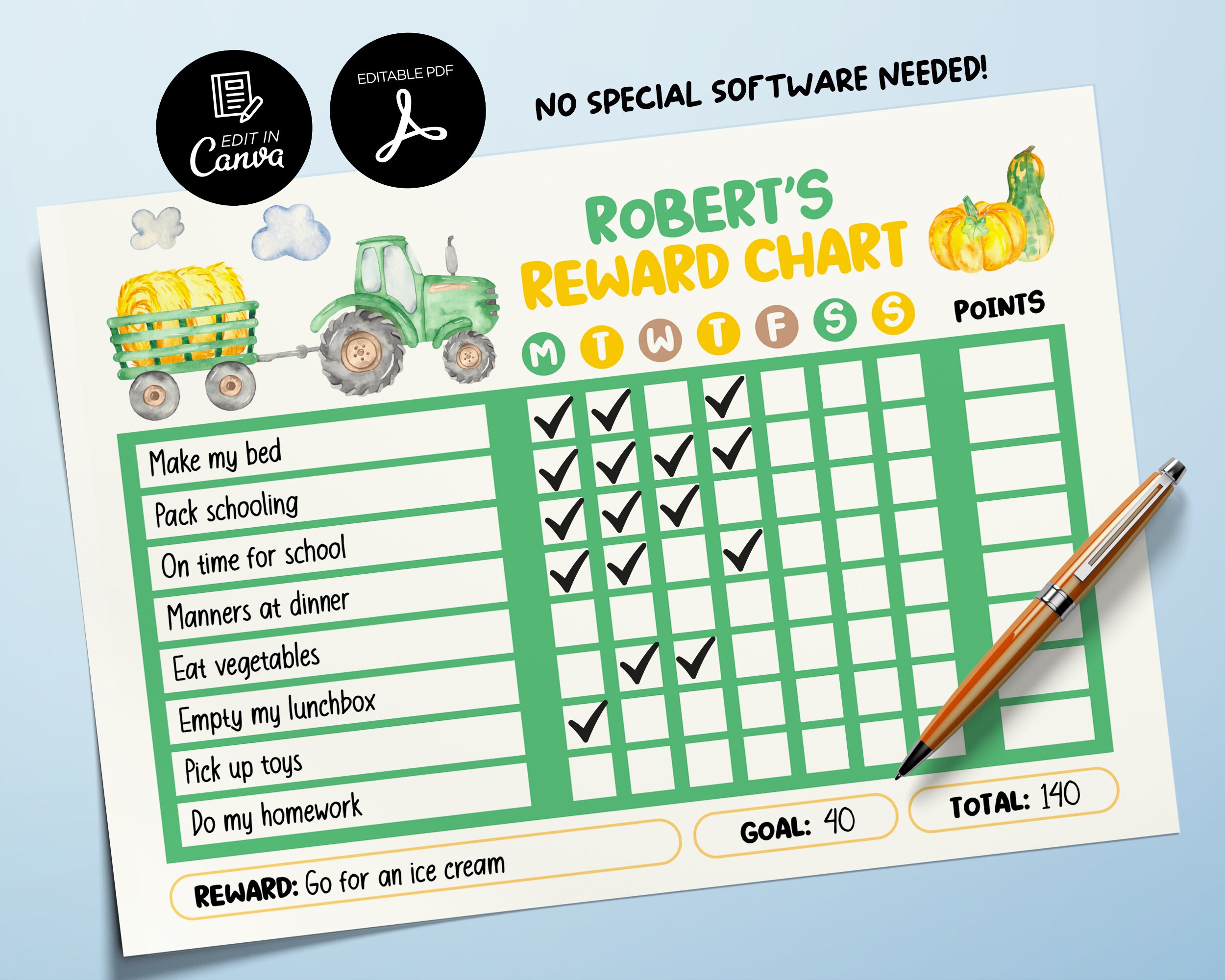 Instant Chore Chart Green Tractor Theme Behavior Chart TV Times