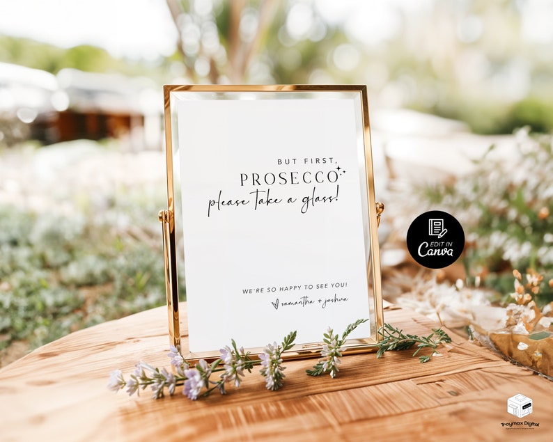 But First Prosecco Sign, Wedding Prosecco Sign Template, Take a Glass ...
