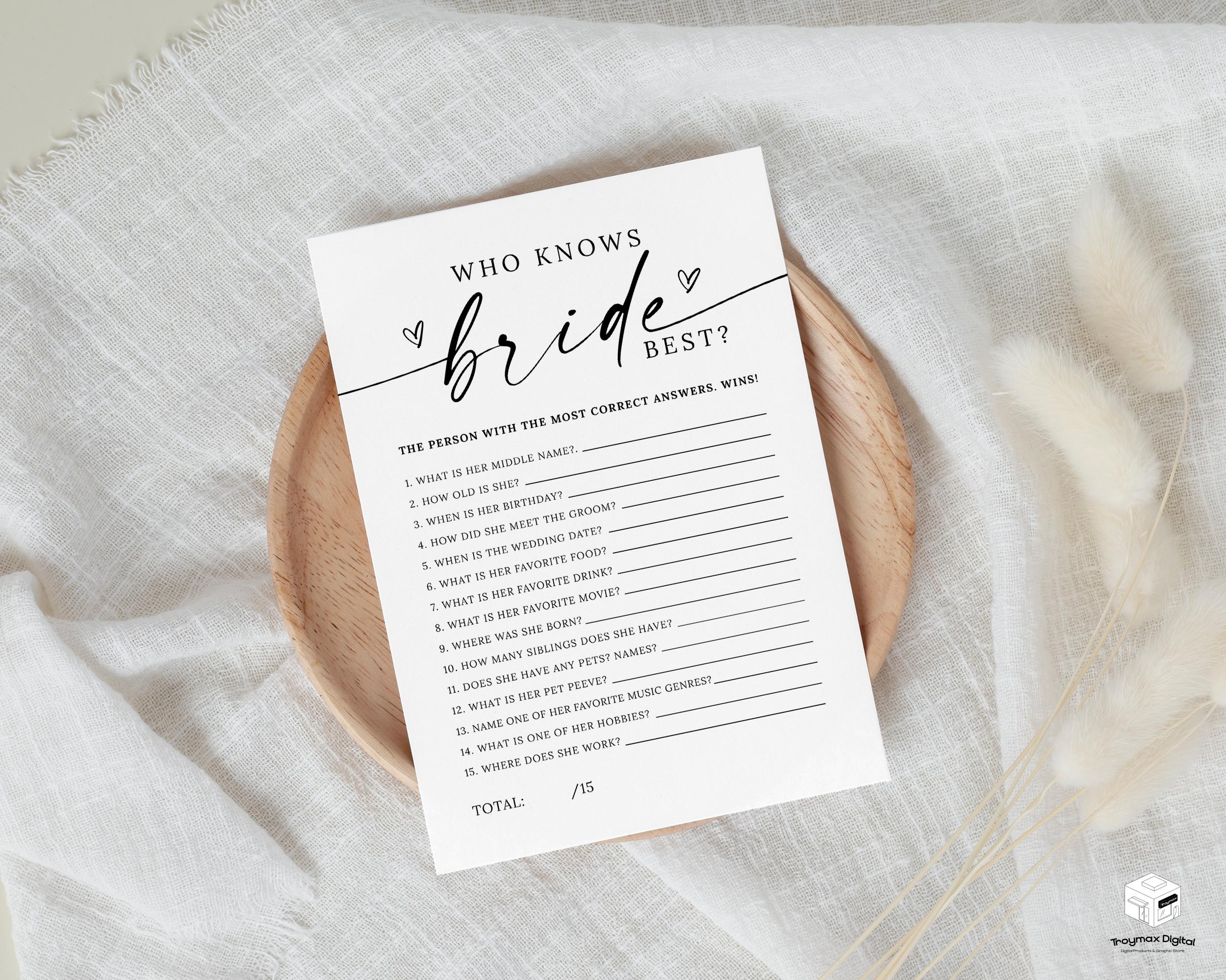 Who Knows the Bride the Best Game, Printable How Well Do You Know the ...