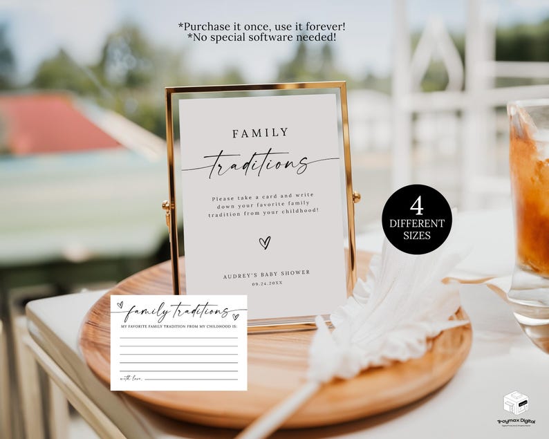 Family Traditions Baby Shower Cards and Sign, Baby Shower Game ...