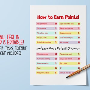 Editable How to Earn Points, Points Reward System, Reward Chart for ...
