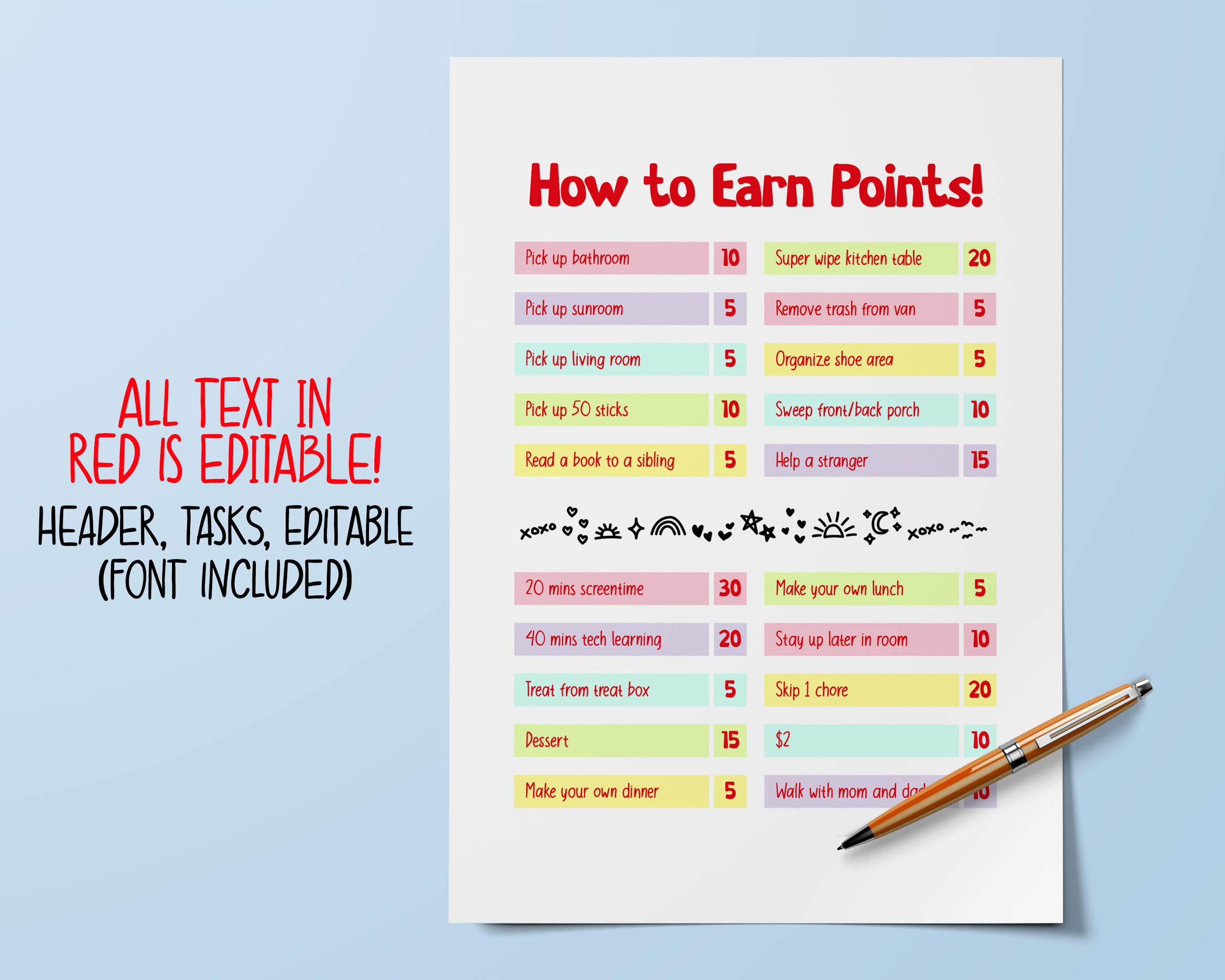 Editable How to Earn Points, Points Reward System, Reward Chart for ...