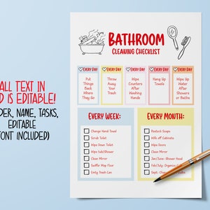 Bathroom Cleaning Checklist, Bathroom Cleaning Checklist for Kids ...