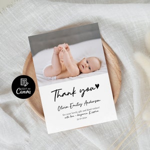 Photo Thank You Card for Newborn Baby With Name, Birth Card ...