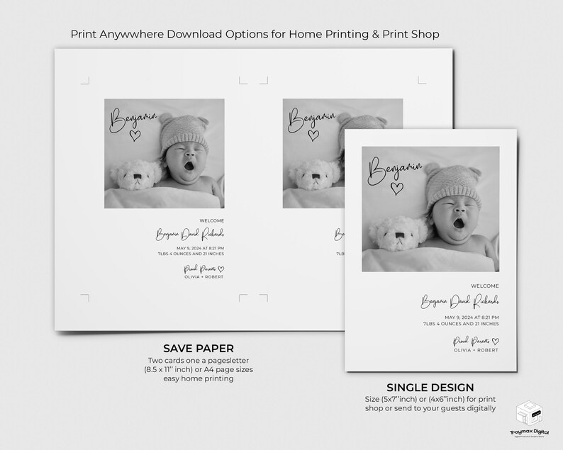 Printable Photo Birth Card, Birth Stats Card, Hello Baby Birth ...