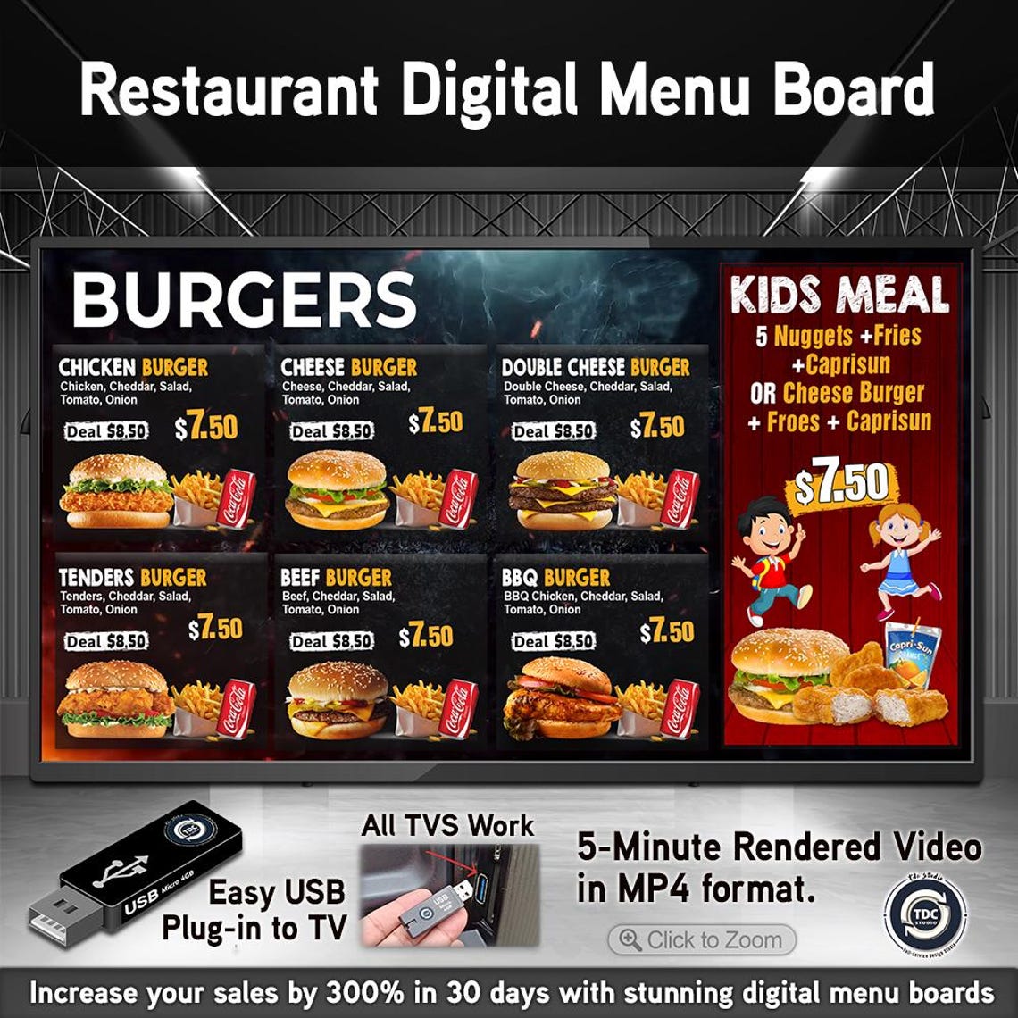 Custom Restaurant Digital Menu Board in Video Format High Resolution ...