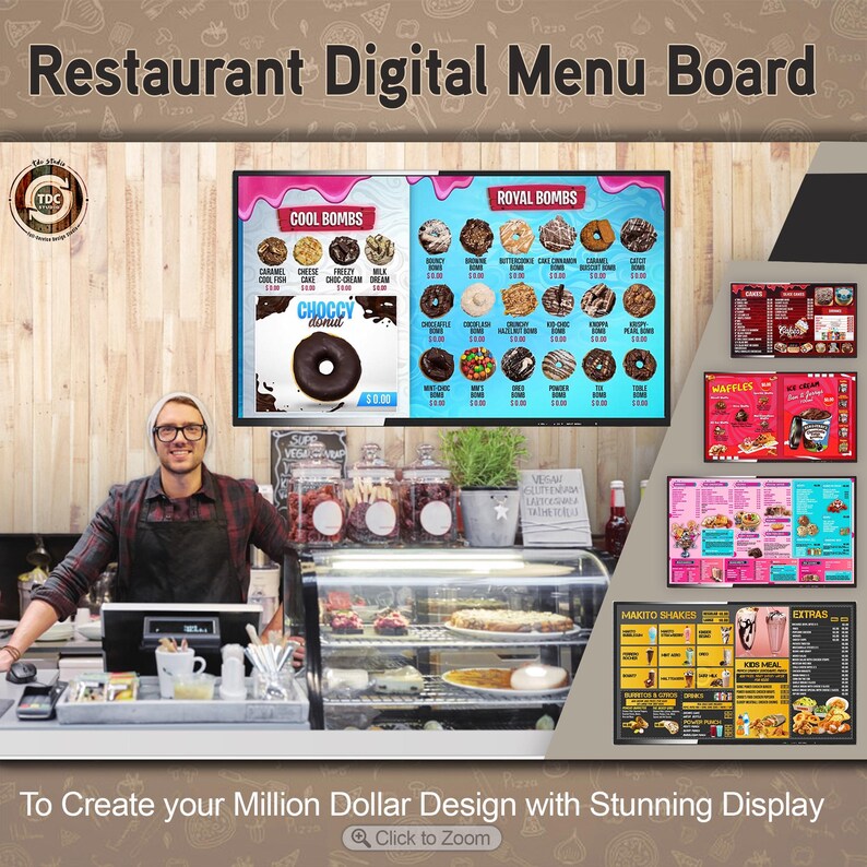 4 Animated Digital Menu Boards for TV Screens Editable Canva Templates ...